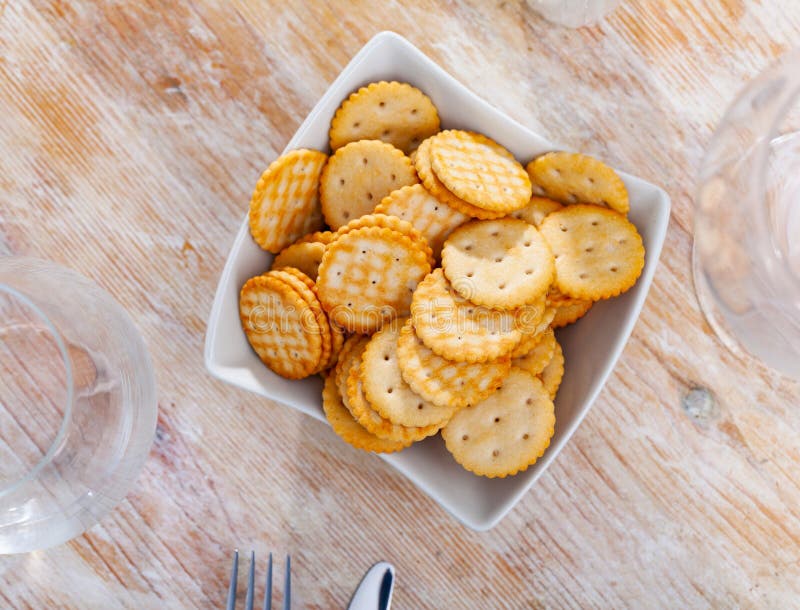 Bowl with Thin Round Crackers with Salt Stock Image - Image of ...