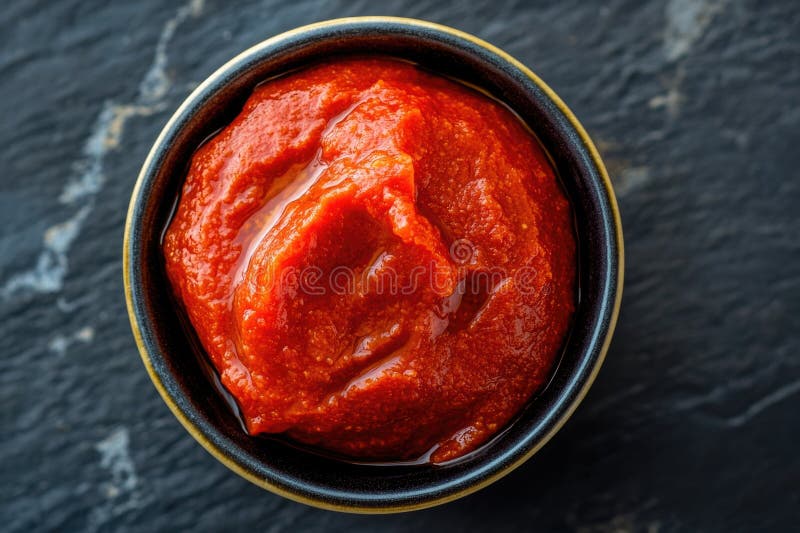 A Bowl of Tomato Sauce on a Table with Utensils and Bread Stock Photo ...
