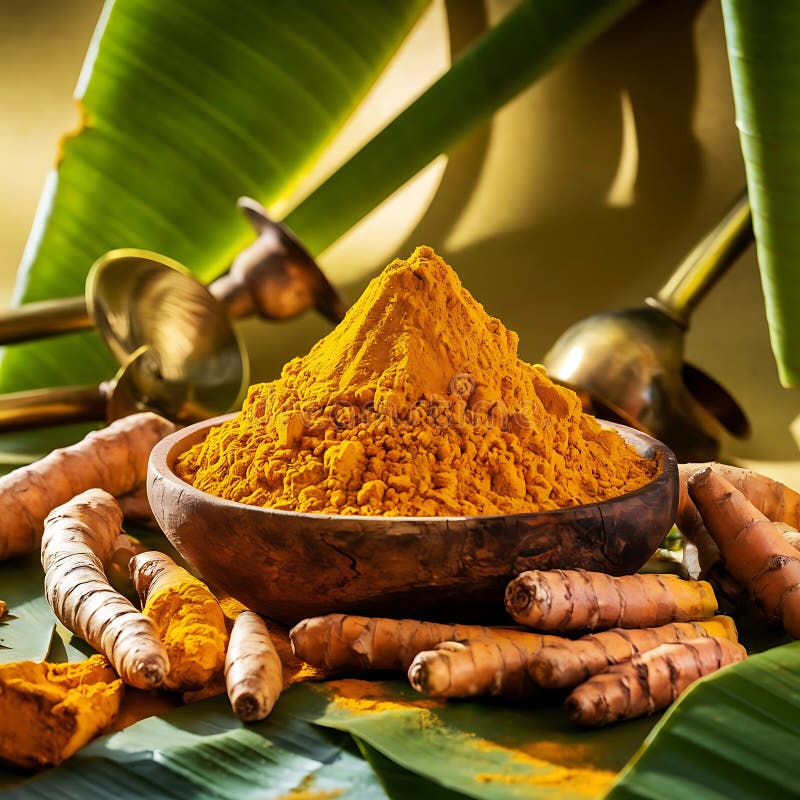 A Bowl of Turmeric with Spoon on a Wooden Table Stock Illustration ...