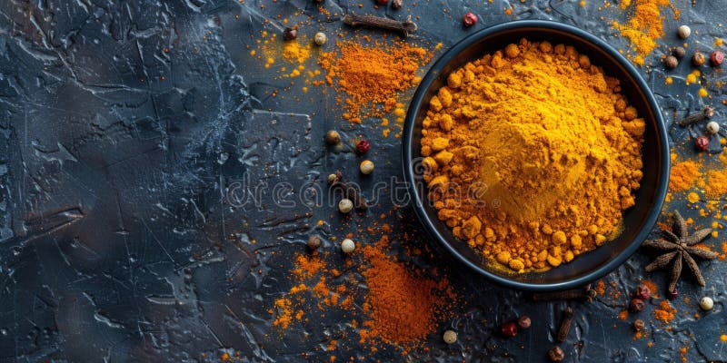 A Bowl of Turmeric and Various Spices on a Table. Suitable for Culinary ...