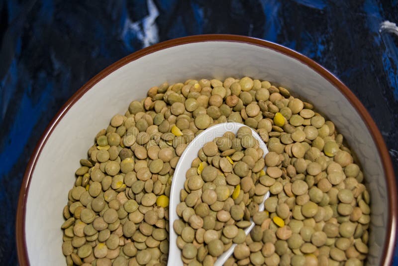 Bowl of Uncooked Lentils, Overhead View Stock Photo - Image of variety ...