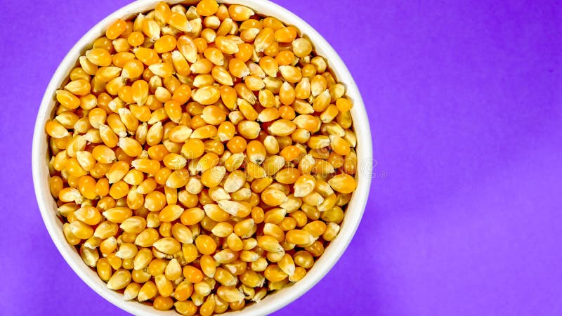 Bowl of Uncooked Popcorn Maize Stock Photo - Image of health, flat ...
