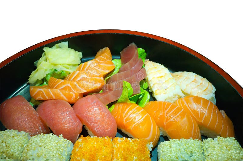 Bowl with Various Sashimi and Sushi Rolls Stock Image - Image of dish ...