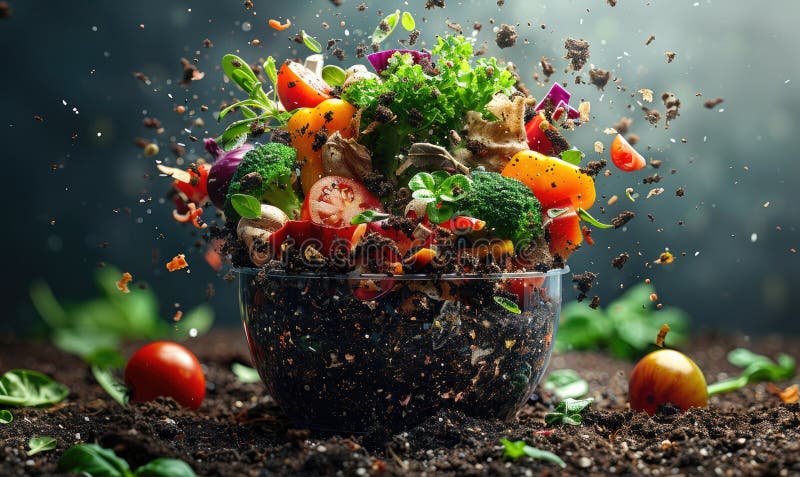 A Bowl of Vegetables is Exploding Out of the Ground Stock Illustration ...