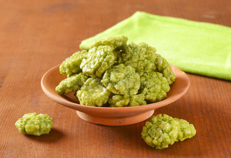 Bowl of wasabi crackers stock photo. Image of bowl, crispy - 68492402