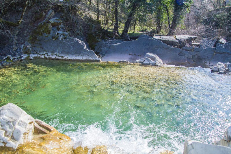 A Bowl of Water and a Waterfall in the Forest Stock Image - Image of ...