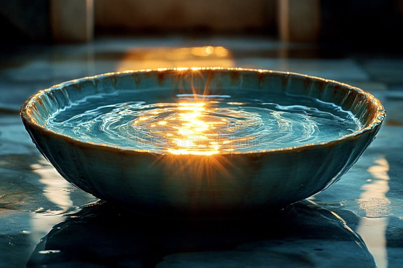 A Bowl of Water in Which Reflections of Light or Objects are Visible ...