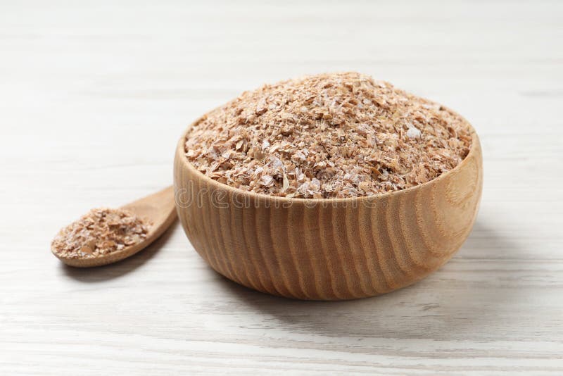 Bowl of Wheat Bran on White Wooden Table Stock Photo - Image of ...