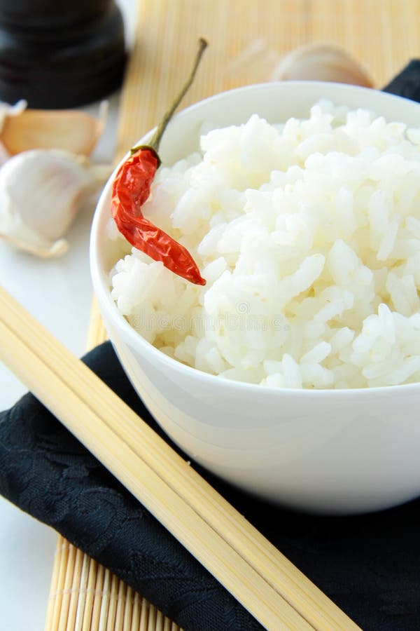 Bowl of White Fluffy Rice with Chopsticks Stock Image - Image of nature ...