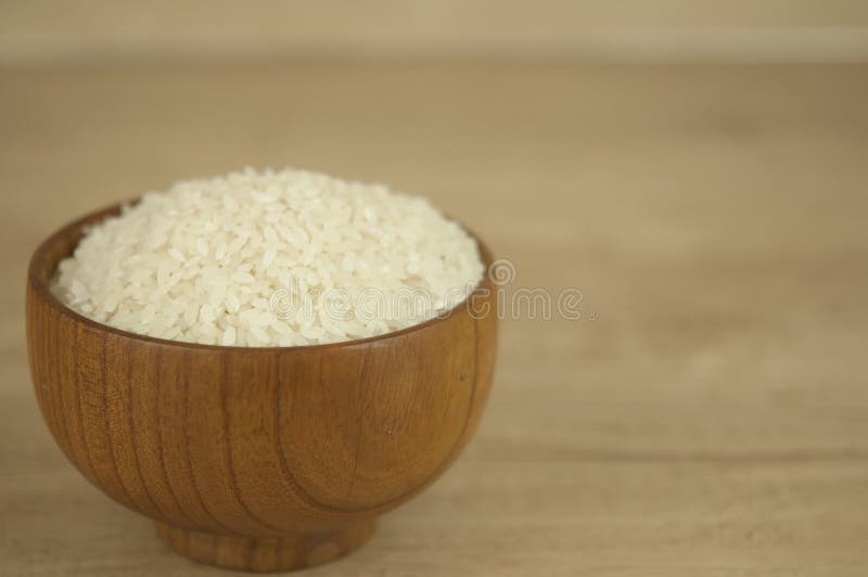 Bowl of White Rice on Wood Table Stock Image - Image of bowl, cooking ...