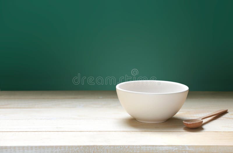 Bowl on Wooden Empty Space Table and Green Background.Food Backdrop ...