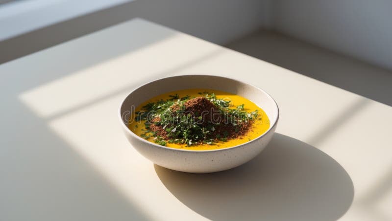 Bowl of Yellow Food with Herbs and Spices on a Table Stock Image ...
