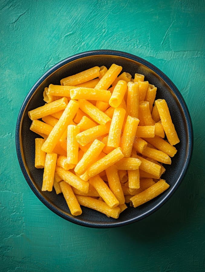 Bowl of Yellow Pasta on a Textured Green Surface. Stock Image - Image ...