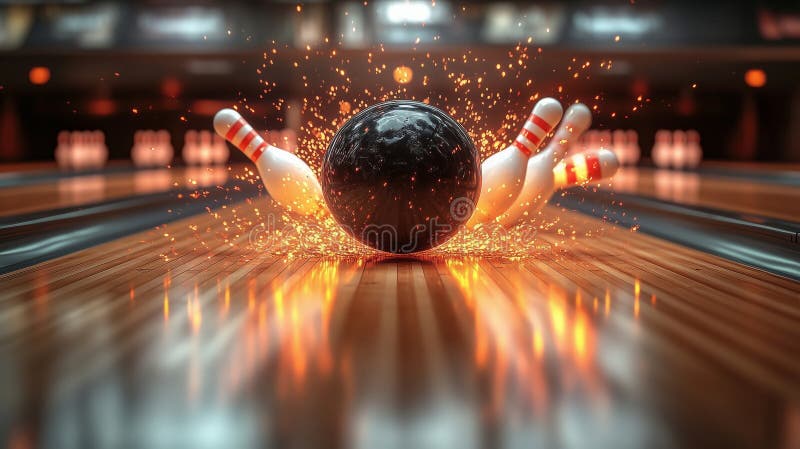Bowling Action Strike with Pins and Ball Stock Illustration ...
