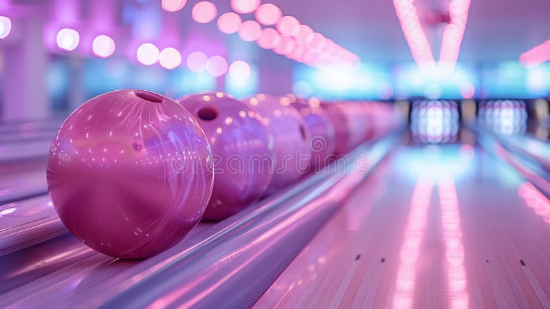 Bowling Ball on an Alley with Neon Lights. Stock Photo - Image of spare ...
