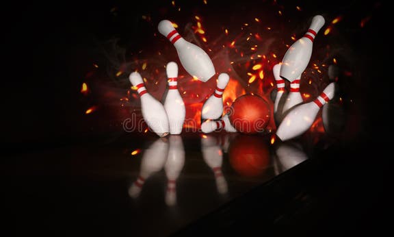 Bowling Ball Bouncing Pins. Successful Hit - Strike Stock Image - Image ...