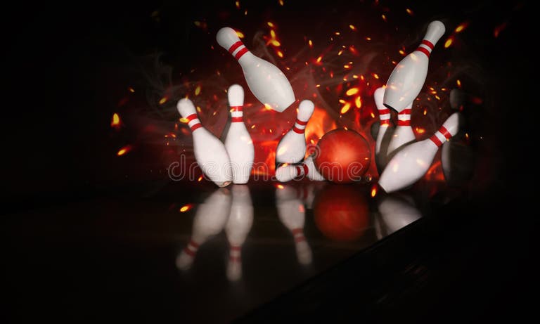 Bowling Ball Bouncing Pins. Successful Hit - Strike Stock Image - Image ...