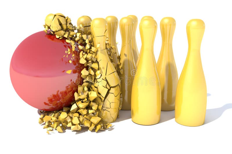 Bowling Ball Crashing into the Pins Stock Illustration - Illustration ...