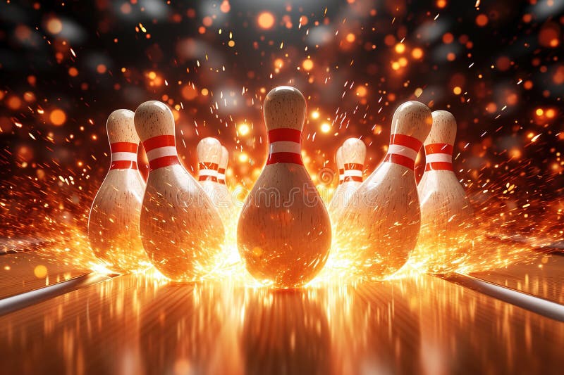 Bowling Ball Crashing into the Pins on Bowling Alley Line. Generative ...