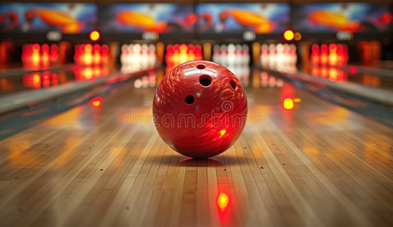 Bowling Ball at the Front of a Pins with Many Other Bowling Balls Stock ...