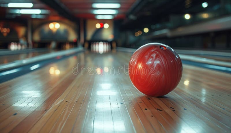 Bowling Ball at the Front of a Pins with Many Other Bowling Balls Stock ...