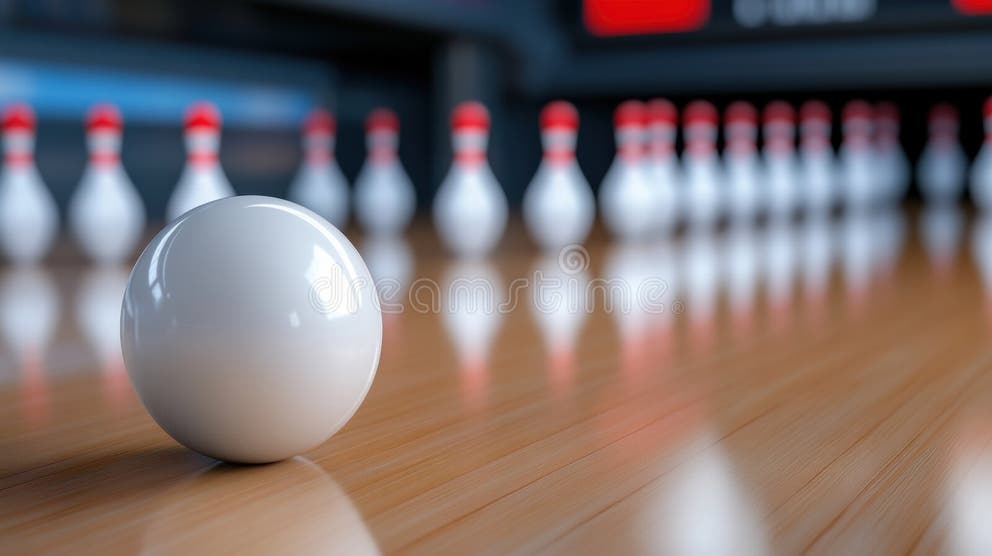 A Bowling Ball is in Front of a Row of Pins, AI Stock Image - Image of ...