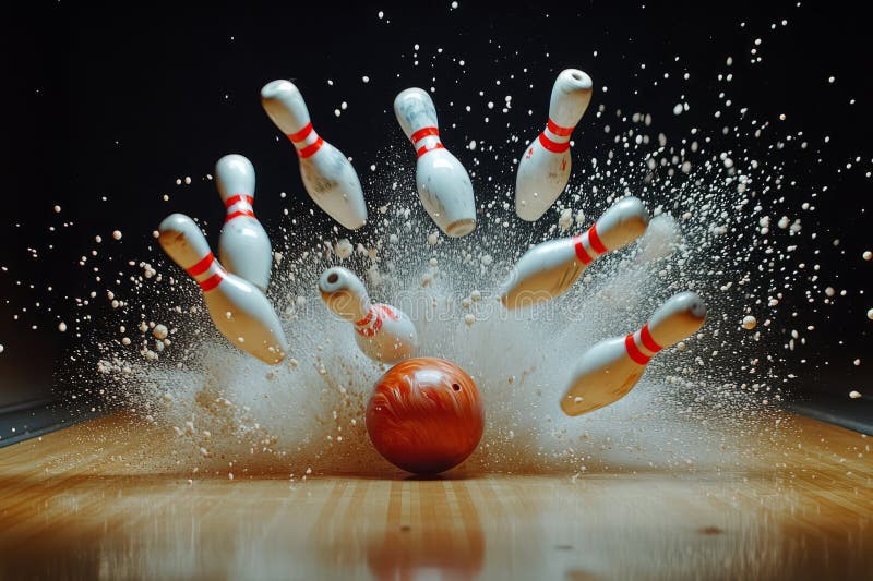 Bowling Ball Hits Pins, Creating a Dynamic Explosion of Motion and ...