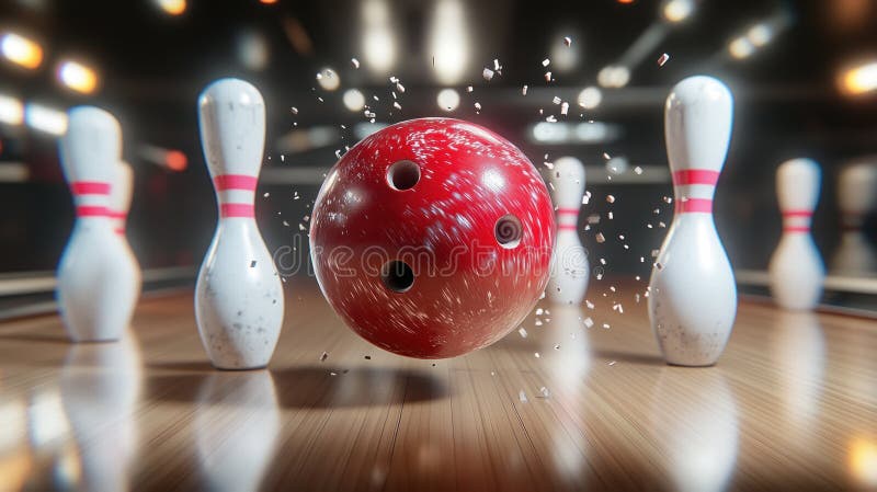 Bowling Ball Hitting Pins with Motion Blur and Impact Particles Stock ...