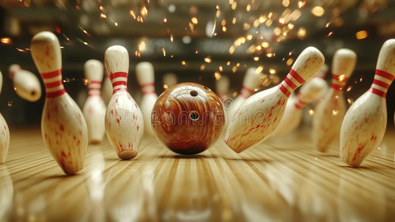 Bowling Ball Hitting Pins with Sparks Flying in a Dramatic Strike Stock ...