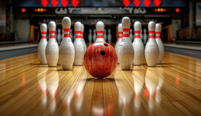 A Bowling Ball and Pins Hitting Stock Photo - Image of player, sport ...