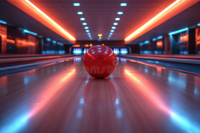 Bowling Ball on Polished Track at Modern Bowling Club. Generated by AI ...