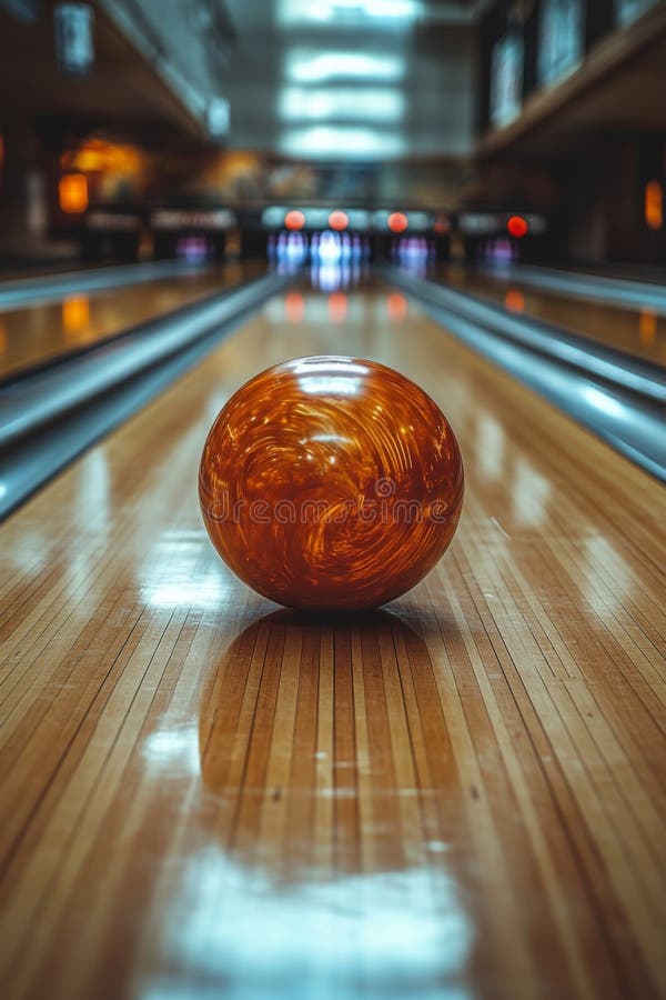 Bowling Ball on Polished Track at Modern Bowling Club. Generated by AI ...