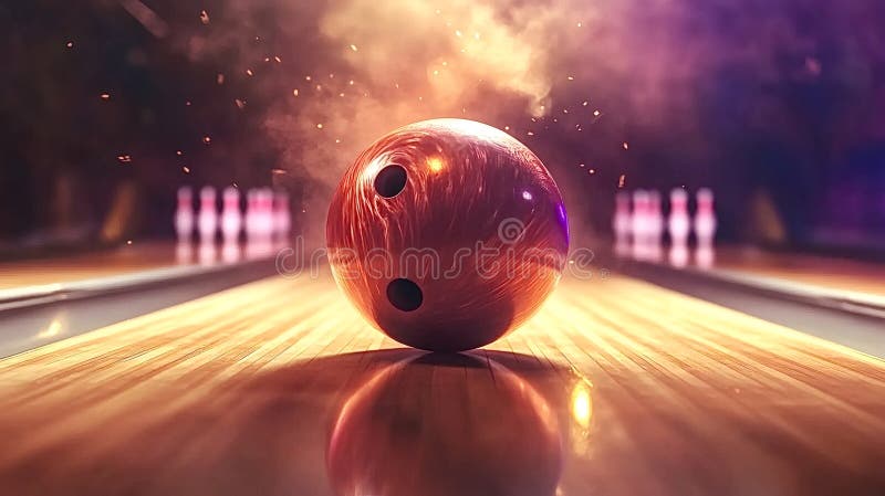 Bowling Ball Rolling Down the Lane Toward Pins Stock Image - Image of ...