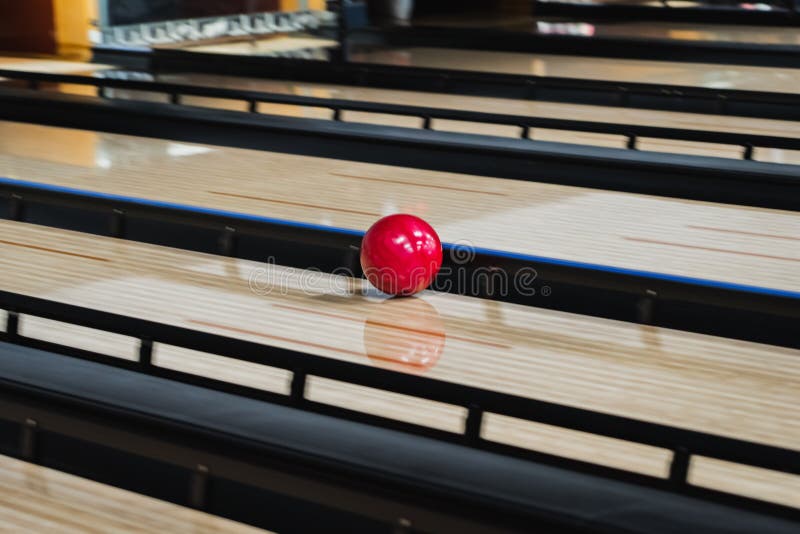 Bowling Ball Rolling into Pins, Close-up Photo Stock Image - Image of ...
