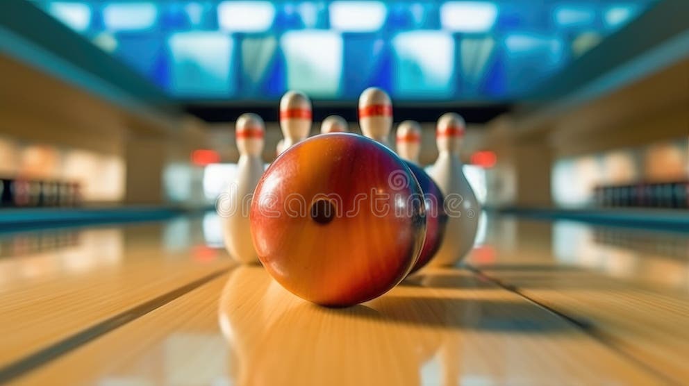 Bowling Ball Set in Front of Ten Pins, Bowling Ball Hitting Pins ...