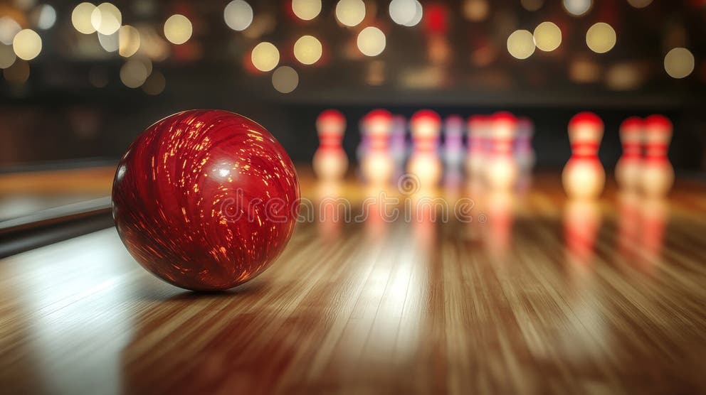 A Bowling Ball Strike is Depicted with Pins Falling Down Stock Image ...