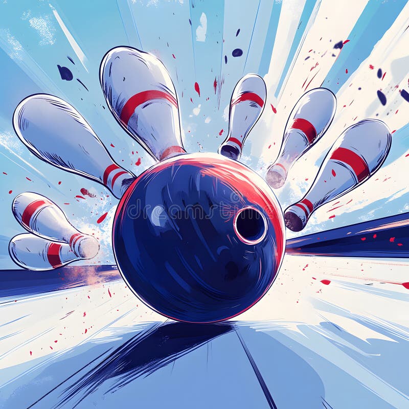 Bowling Ball Striking Pins in Dramatic Action Stock Illustration ...