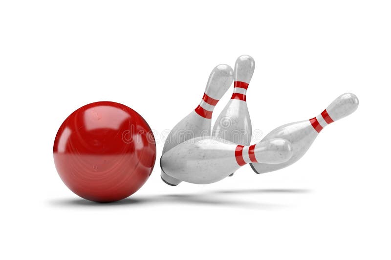 Bowling Ball Striking Pins Isolated on White Background Stock ...