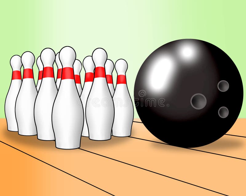 Bowling ball and ten pins stock illustration. Illustration of three ...