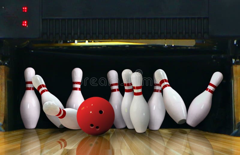Bowling Ball Ten Pins Hit on Alley Stock Image - Image of bowl, success ...