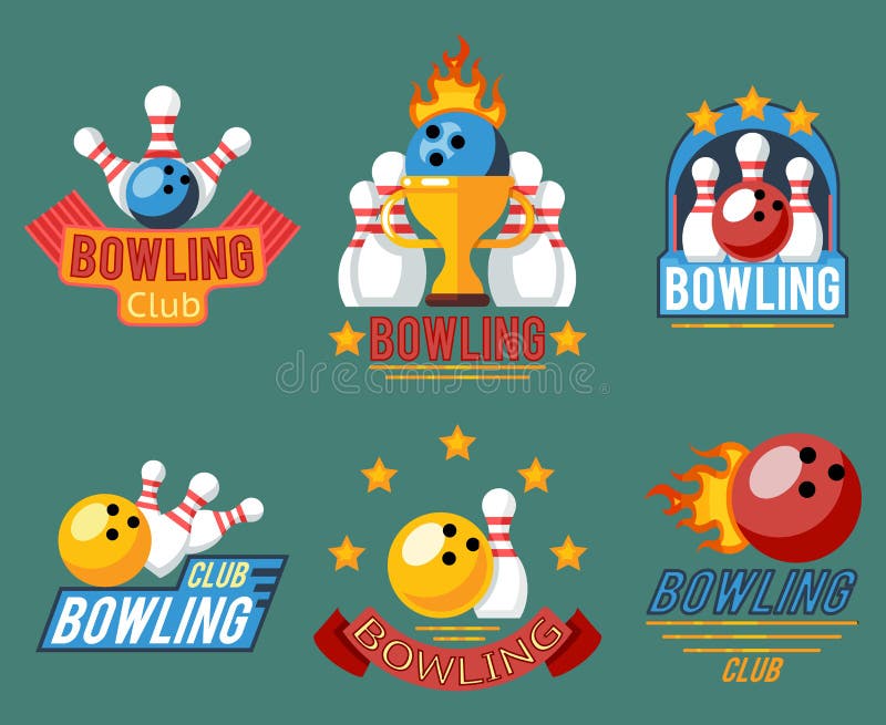 Bowling Emblems and Kegling Game Labels Flat Design Stock Vector ...