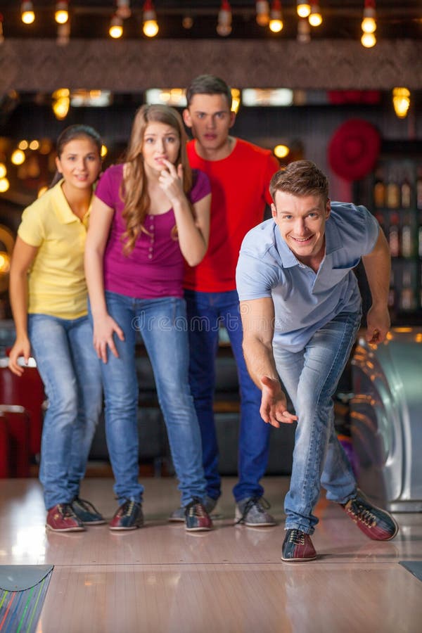 Bowling with friends. stock image. Image of female, happiness - 36947117