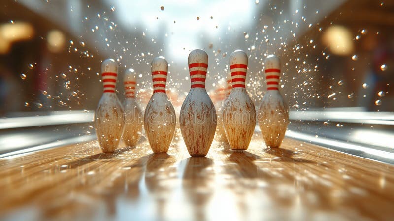 Bowling Game Action with Pins and Ball Celebration Stock Illustration ...