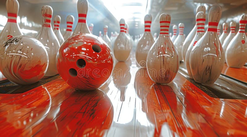 Bowling Game and Game Balls Hitting Pins Stock Photo - Image of sports ...