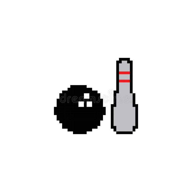Pixel art man and bowling. stock illustration. Illustration of games ...