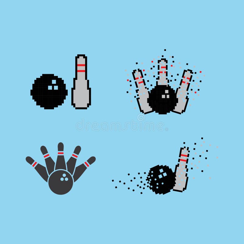 Pixel art man and bowling. stock illustration. Illustration of games ...