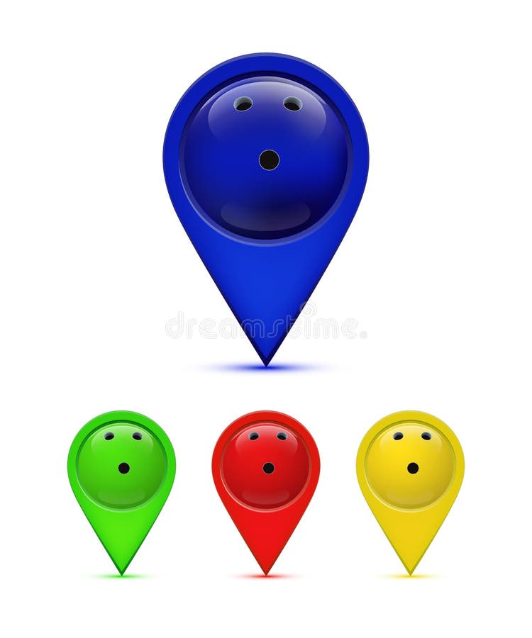Bowling Map Pin Set. Vector Shiny Signs with Bowling Ball for Map ...