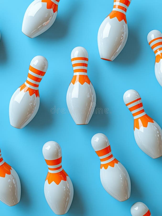 Bowling Pins with Orange Stripes on a Blue Background. Stock Image ...