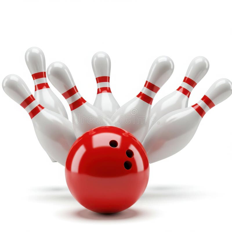 Bowling Pins and Red Ball Isolated on White Background Stock ...