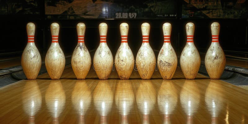 Bowling Pins on Wooden Floor Stock Image - Image of leisure, sports ...